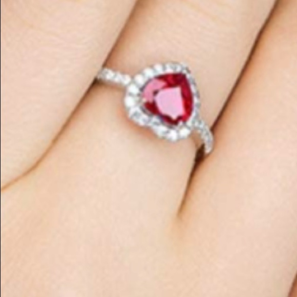 925 Red Ruby Heart Shape Gemstone Sterling Silver Wed… - Gem